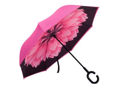 China 23 Inch Pink Women's C-Shaped Handle Umbrella with Fiberglass Frame - Windproof Rain Protection for sale