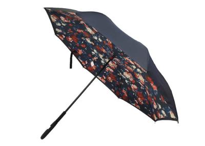 China 23 Inch Windproof Reverse Inverted Umbrella with Flower Design, 0.45g Weight and C-Shape Rubber Handle for sale