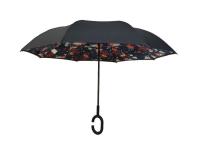 China 23 Inch Windproof Reverse Inverted Umbrella with Flower Design, 0.45g Weight and C-Shape Rubber Handle for sale