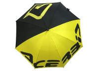 China Pongee Black Yellow Promotional Golf Umbrella 101cm Length 130cm Diameter with Fiberglass Frame and UV Protection for sale
