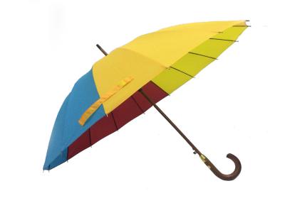 China 26 Inch 16 Ribs Wooden Handle Umbrella with Auto Open Manual Close - Windproof Design in Assorted Colors for sale