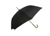 China 23 Inch Black J Stick Wooden Handle Umbrella with Auto Open, 12mm Metal Shaft and Windproof Double Canopy for sale