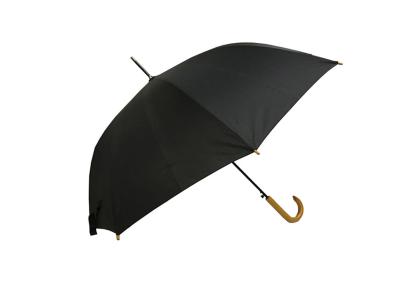China 23 Inch Black J Stick Wooden Handle Umbrella with Auto Open, 12mm Metal Shaft and Windproof Double Canopy for sale
