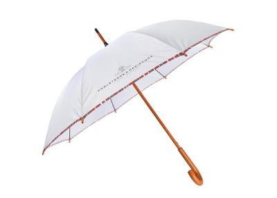 China White Pongee Promotional Golf Umbrella 23x8K Auto Open Wooden J Handle Custom Logo for sale