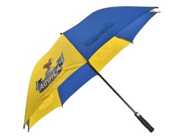 China Fiberglass Frame Auto Open Promotional Golf Umbrella 130cm Blue Yellow EVA Foam Handle for sale