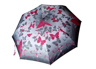 China Custom 3 Fold Manual Open Travel Umbrella 97cm Butterfly Flower Print Water Resistant Pongee Canopy for sale