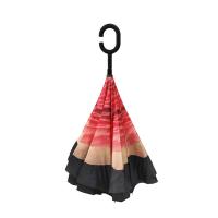 China 23-Inch Double Layer Reverse Inverted Umbrella with Fiberglass Frame and C-Shape Handle for Car Use for sale