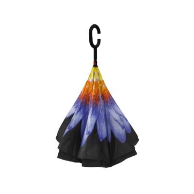 China 23-Inch Manual Close Reverse Double Layer Inverted Umbrella with C-Shaped Rubber Handle and 12mm Metal Shaft for sale