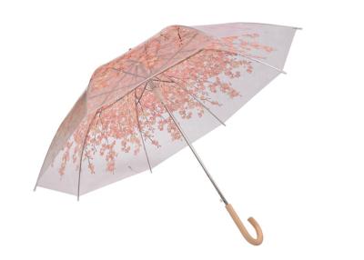 China Compact Transparent Rain Umbrella 38 Inch Auto Open with Plastic Hook Handle and Butterfly Print Design for sale