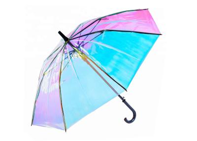 China 23-Inch Iridescent Hologram Transparent Rain Umbrella with 102cm Canopy and Auto-Open Mechanism for sale