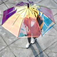 China 23-Inch Iridescent Hologram Transparent Rain Umbrella with 102cm Canopy and Auto-Open Mechanism for sale