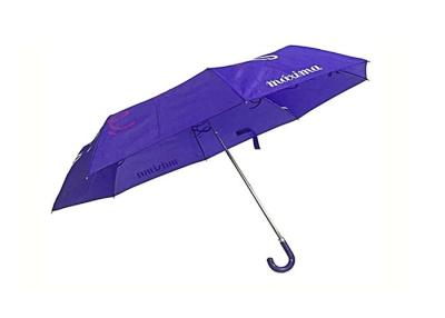 China Waterproof Manual 3 Fold Umbrella , Fold Up Umbrella Pongee PU J Handle for sale