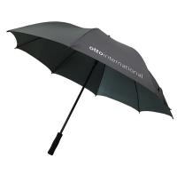 China Custom RPET Golf Umbrella 27 Inch 8 Ribs Fiberglass Frame EVA Handle for sale