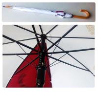 China Custom Logo Wood J Handle Straight Umbrella for Men 8mm Metal Shaft Auto Open for sale