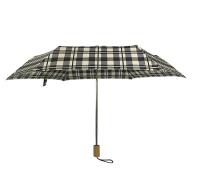 China SGS Manual Open Wooden Handle Check Printing Foldable Umbrella for sale
