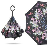 China Double Layer Folding Reverse Inverted Umbrella 21 Inch Auto Open Close C Handle for sale