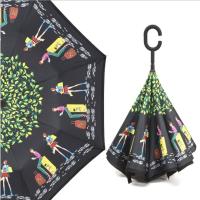 China Double Layer Folding Reverse Inverted Umbrella 21 Inch Auto Open Close C Handle for sale