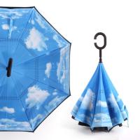 China Double Layer Folding Reverse Inverted Umbrella 21 Inch Auto Open Close C Handle for sale
