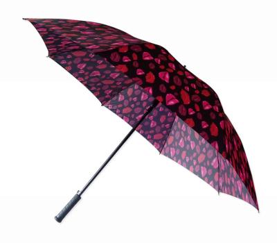 China Foldable 8mm Metal Shaft Red Lip Umbrella for Women Auto Open Polyester for sale