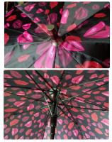 China Foldable 8mm Metal Shaft Red Lip Umbrella for Women Auto Open Polyester for sale