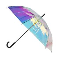 China Auto Open Holographic POE Umbrella 98cm Clear Canopy with Butterfly Design 33 Inch Length for sale