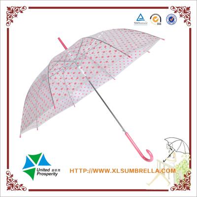 China J Handle Pink Dot POE Transparent Rain Umbrella For Children for sale