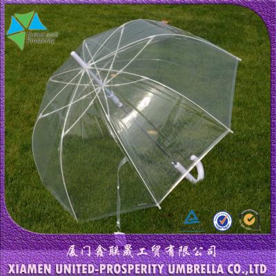 China Waterproof J Handle Umbrella 8mm Metal Shaft Transparent Rain Umbrella Custom Logo for sale