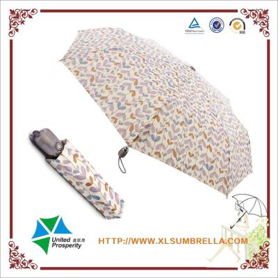 China Colorful Leaf Pattern 8mm Metal Shaft Foldable Umbrella For Women for sale