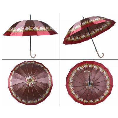 China 29 Inch Satin Fabric 16K Straight Umbrella with J Handle - Automatic Open Fiberglass Frame 670g for sale