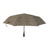 China Custom Logo 21 Inch Auto Open Close Compact Leopard Polyester 190T Three Fold Umbrella for sale