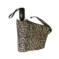 China Custom Logo 21 Inch Auto Open Close Compact Leopard Polyester 190T Three Fold Umbrella for sale