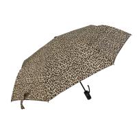 China Custom Logo 21 Inch Auto Open Close Compact Leopard Polyester 190T Three Fold Umbrella for sale