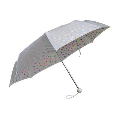 China 8mm Metal Shaft Pongee Fabric 3 Fold Umbrella SGS with Colorful Dots Auto Open for sale