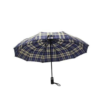 China Check Pattern Three Folding Umbrella Auto Open Close 8mm Metal Shaft for Men for sale