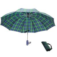 China BSCI 8mm Metal Shaft Three Folding Umbrella Green Check Pattern For Men for sale