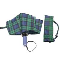 China BSCI 8mm Metal Shaft Three Folding Umbrella Green Check Pattern For Men for sale