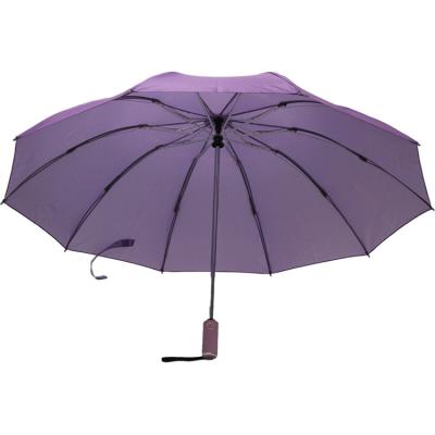 China BSCI Approved Purple Three-Fold Automatic Umbrella with 8mm Metal Shaft and Waterproof Polyester Fabric for sale