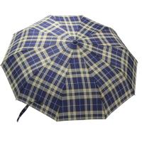 China Navy Check Stripe Pongee Fabric 3 Fold Umbrella 8mm Metal Shaft Auto Open Close for Men for sale