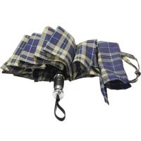 China Navy Check Stripe Pongee Fabric 3 Fold Umbrella 8mm Metal Shaft Auto Open Close for Men for sale