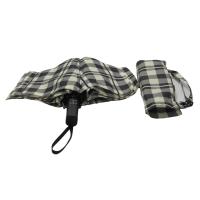 China Black White Grid 8mm Metal Shaft Three Folding Umbrella Automatic Open Close for sale