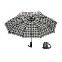 China Black White Grid 8mm Metal Shaft Three Folding Umbrella Automatic Open Close for sale
