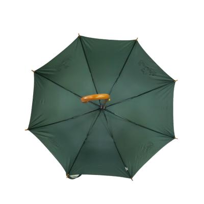 China Custom Logo Wooden Shaft Straight Umbrella 23 Inch Windproof Double Canopy for sale