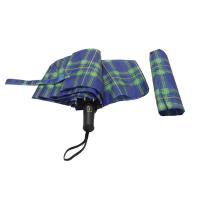 China Automatic Open Close Green Stripe Grid Umbrella Three Folding Umbrella For Men for sale