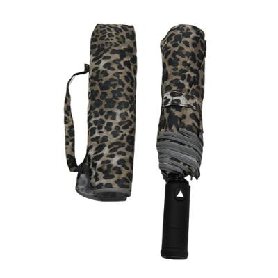 China Auto Open Manual Close 3 Folding Leopard Print Umbrella 8mm Metal Shaft for sale
