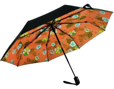 China BV 3 Folding Full Color Printing Inside Pongee Automatic Compact Umbrella for sale