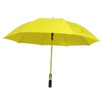 China Yellow RPET Pongee Golf Umbrella 130cm Auto Open Fiberglass Ribs Metal Shaft for sale