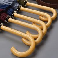 China Diameter 112CM Pongee Auto Open Straight Umbrella With Wooden J Handle for sale