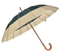 China 16 Ribs Wooden Shaft RPET Pongee Automatic Open Umbrella 25 Inch Blue for sale