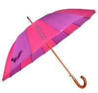 China 16 Ribs Wooden Shaft RPET Pongee Automatic Open Umbrella 25 Inch Blue for sale