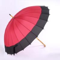 China 24 Ribs RPET Pongee Automatic Wooden Shaft Umbrella for sale